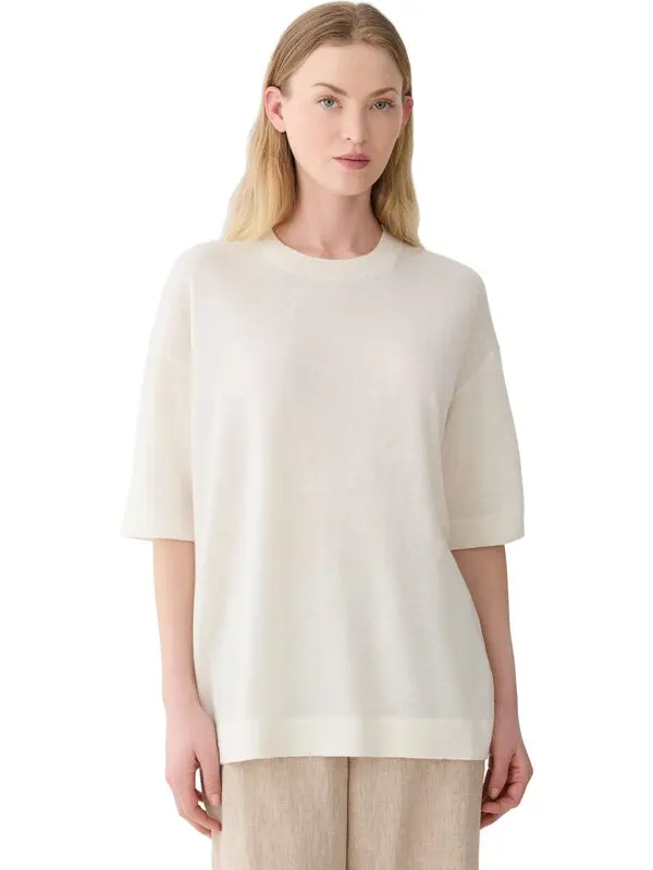 Lafayette 148 New York Cashmere Linen Knit T-shirt - Cloud