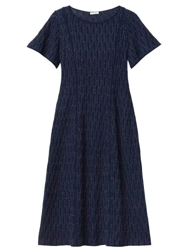 Lafayette 148 New York Fine Cotton Sequined Lace Stitch Midi Dress - Ink Metallic