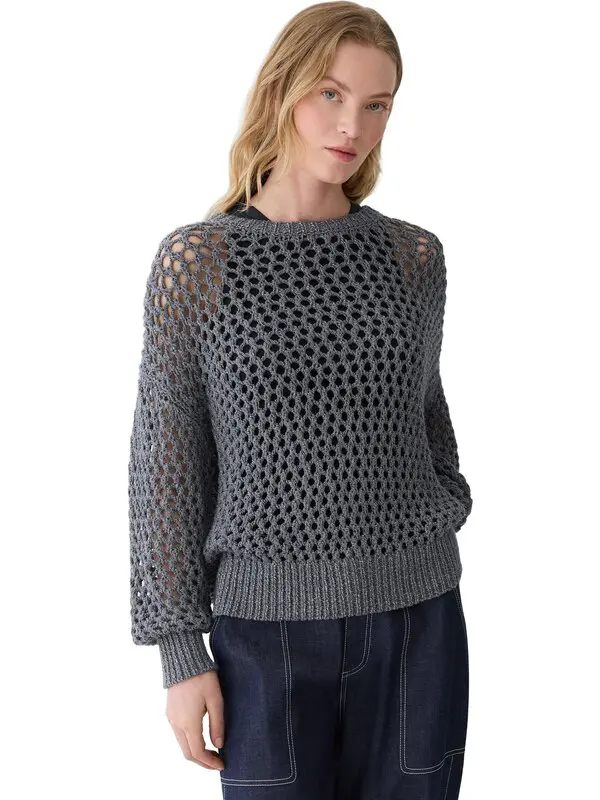 Lafayette 148 New York Hand-knit Open Stitch Sweater - Denim Multi