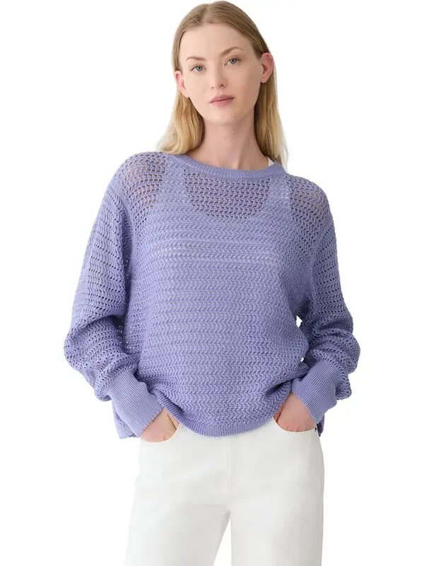 Lafayette 148 New York Fine Cotton Open Knit Long Sleeve Sweater - Catmint