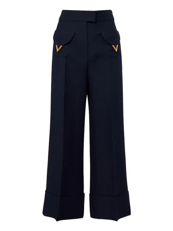 Valentino Garavani Wool Silk Wide-leg Pants - Blue