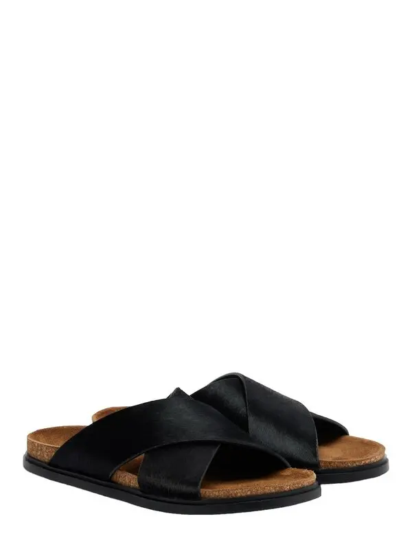 THE ROW Cross Calf Hair Sandals - Black