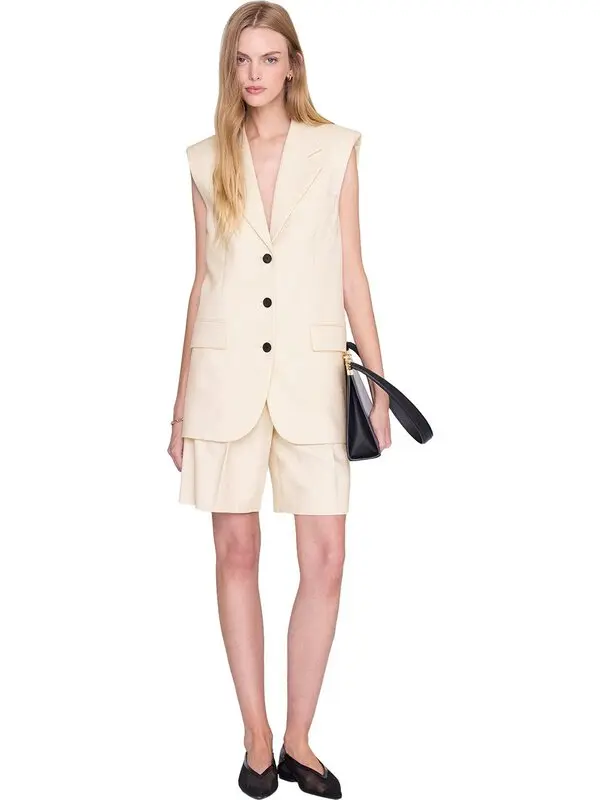 ANINE BING Tailored Knee-length Pleated Shorts - Cream