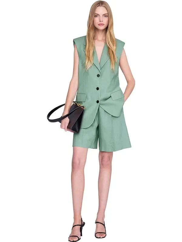 ANINE BING Tailored Knee-length Pleated Shorts - Sea Foam Green