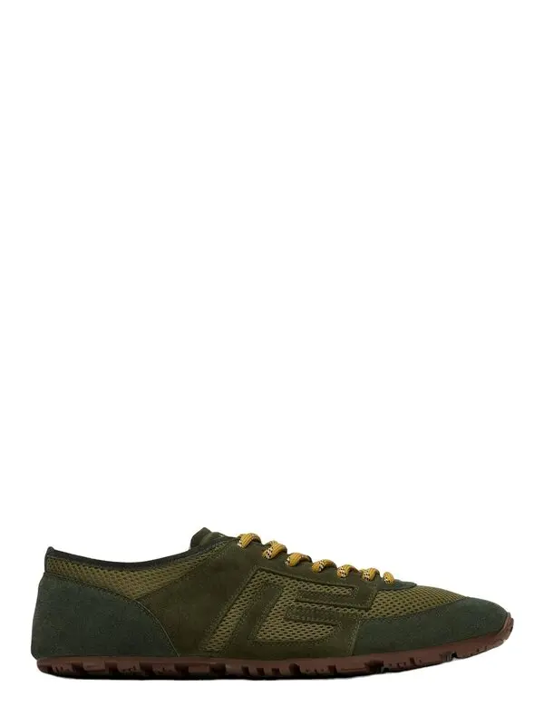 Balmain Racer Trainers In Mesh And Suede Calfskin Leather - Khaki