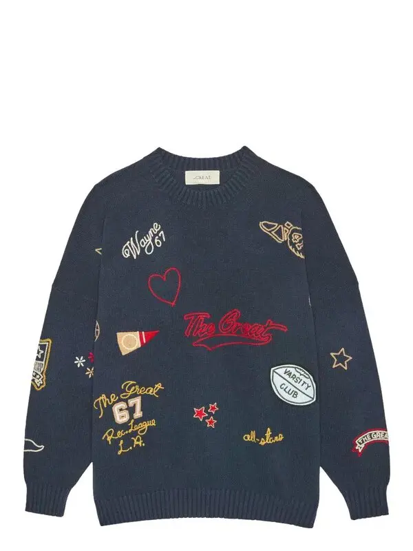 The Great. Patch Detail Crew Neck Sweater - Blue