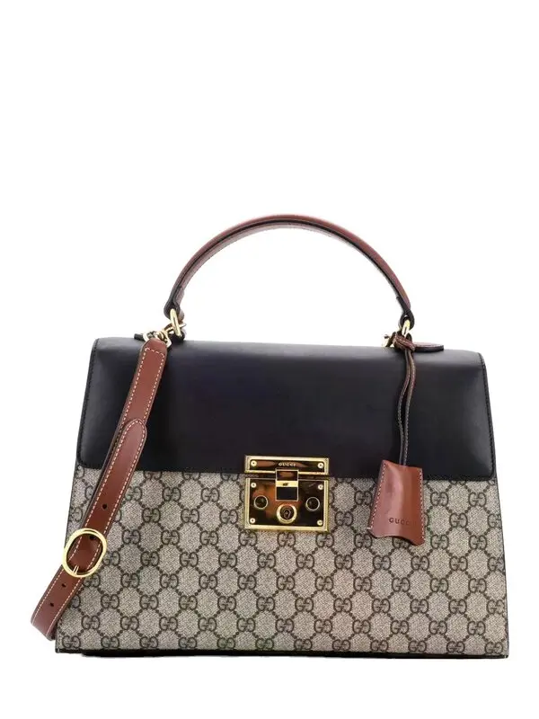 Gucci Padlock Top Handle Bag In Gg Coated Canvas And Leather - Black