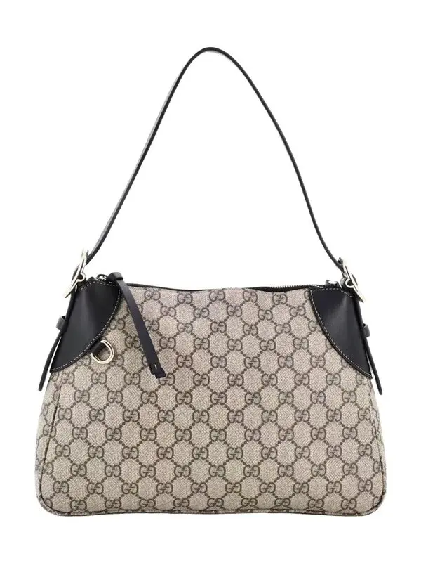 Gucci Emblem Gg Coated Canvas Leather Medium Shoulder Bag - Black