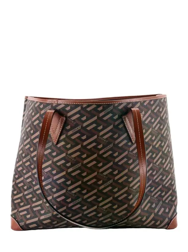 Versace La Greca Signature Coated Canvas Medium Tote Bag - Brown
