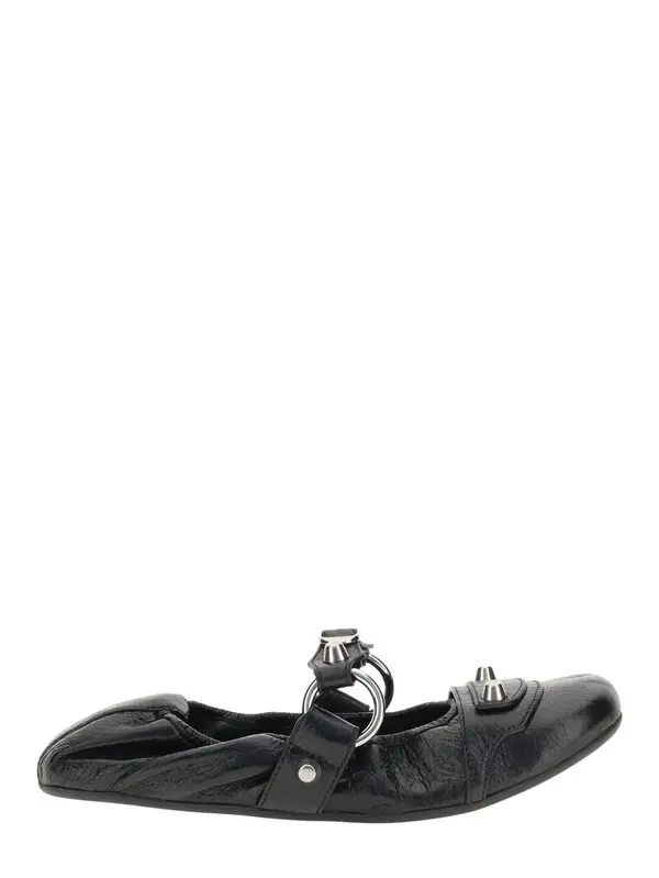 Balenciaga City Ballerinas With Silver Tone Buckle Studs - Black