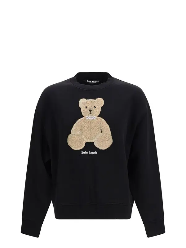 Palm Angels Textured Bear Graphic Crewneck Sweatshirt - Black