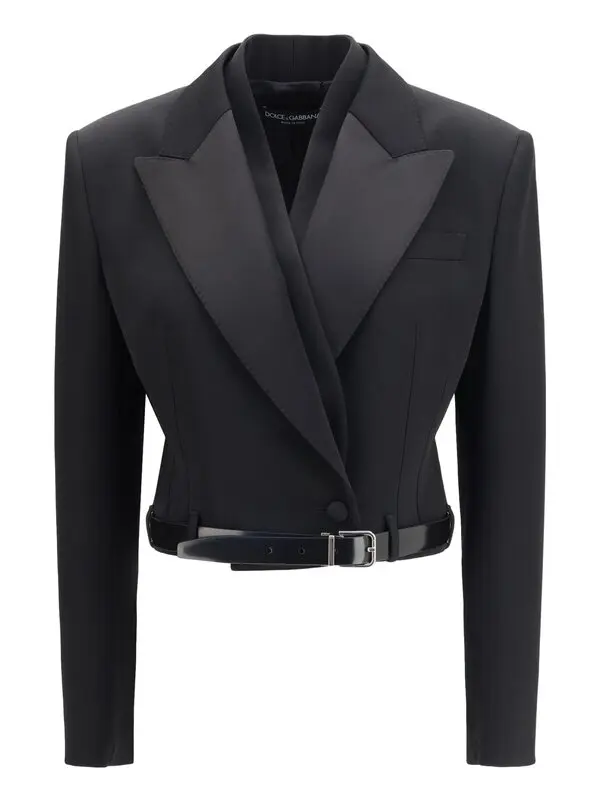 Dolce & Gabbana Sicilia Cropped Double-breasted Wool Gabardine Blazer - Black