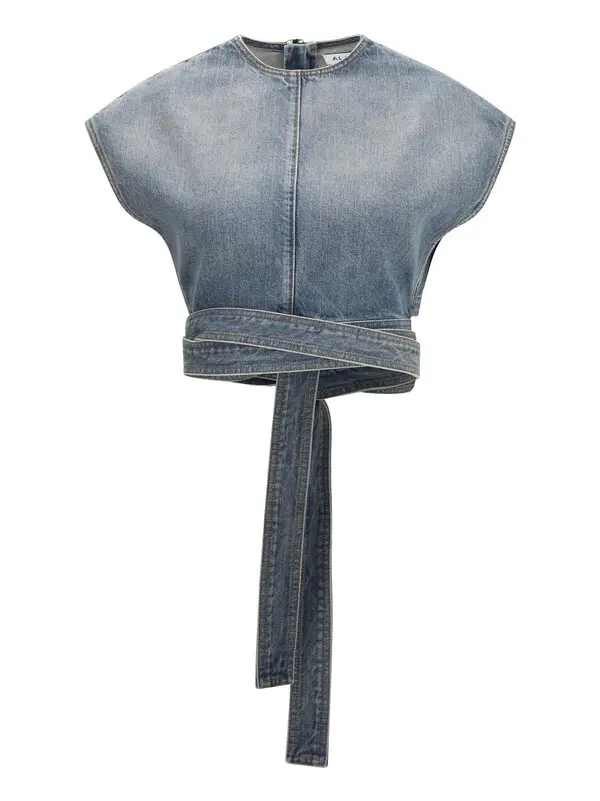 Alaïa Denim Belted Top - Blue
