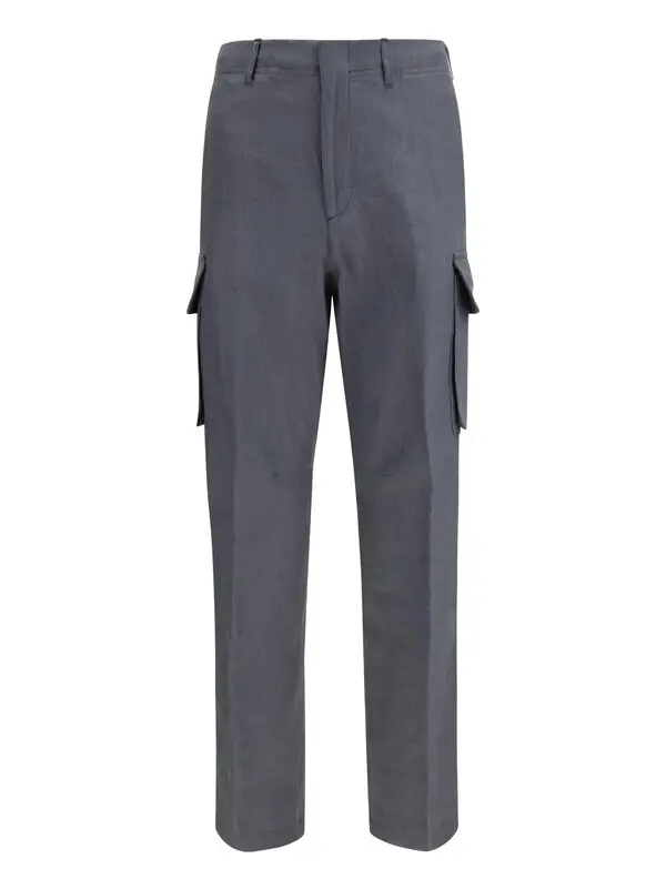 LARDINI Linen And Cotton Blend Cargo Pants - Grey