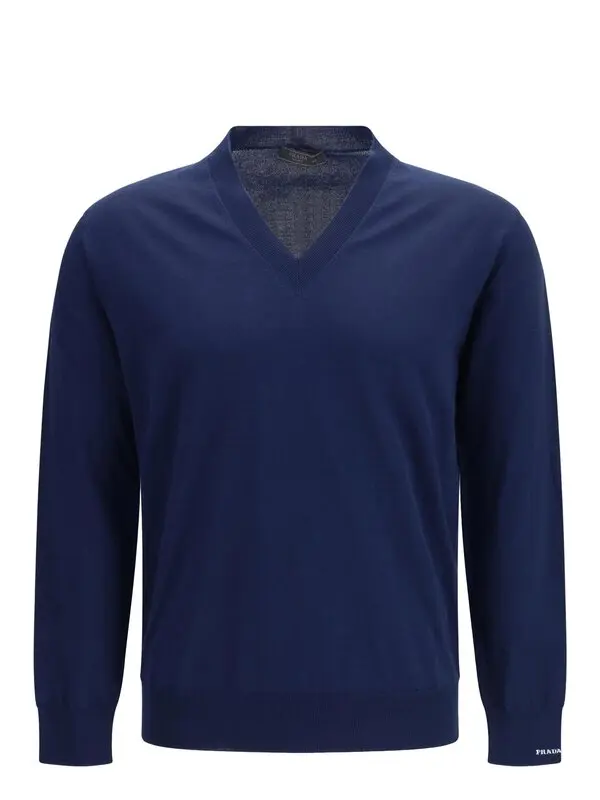 Prada Cotton V-neck Sweater - Blue