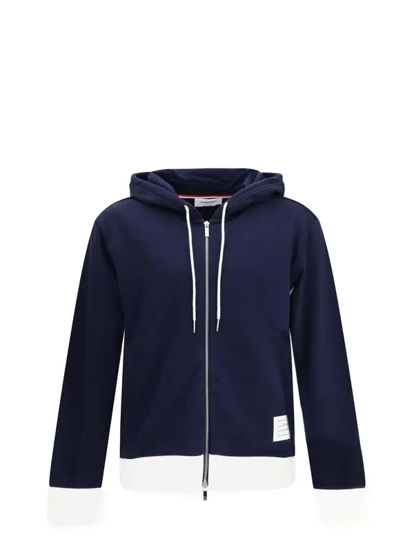 Thom Browne Cotton Zip-up Hoodie With Signature Patch - Blue