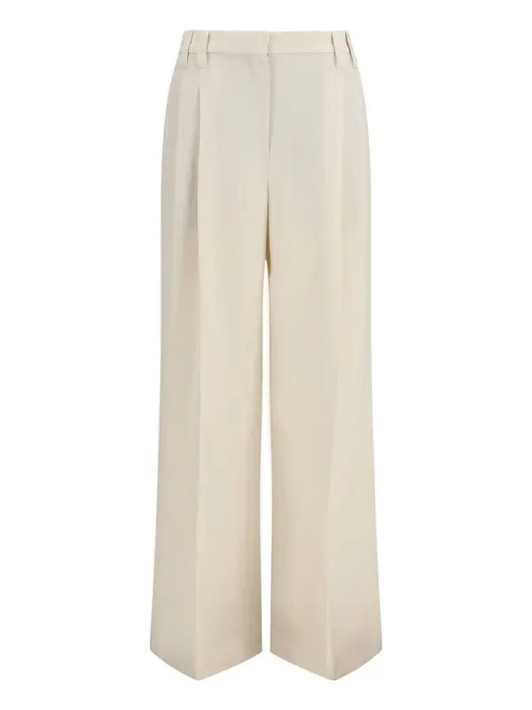Brunello Cucinelli Wide Leg Fluid Twill Pants With Monili Detail - Beige