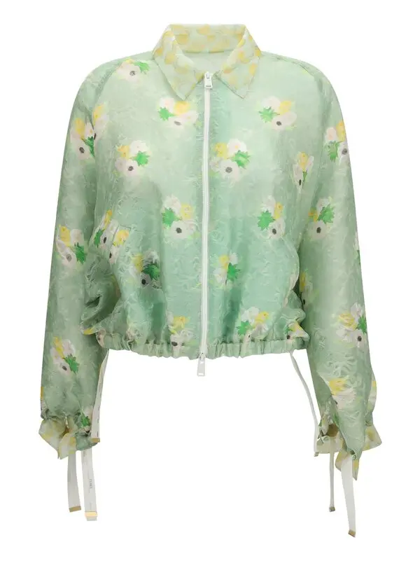Fendi Organza Lace Bomber Jacket With Floral Print - Green