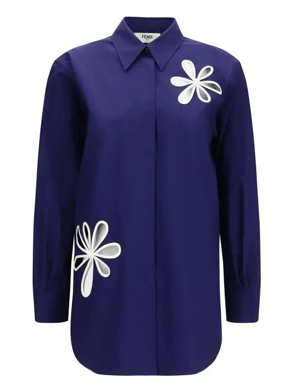 Fendi Cotton Poplin Shirt With Ajour Motif - Blue