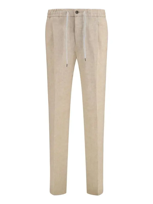 PT TORINO Linen Drawstring Waist Trousers - Beige