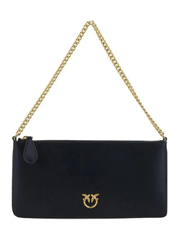 Pinko Leather Shoulder Bag With Chain Strap - Black