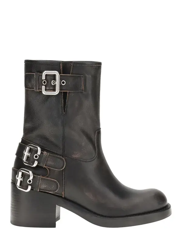 Chloé Dakota Grained And Brushed Calfskin Ankle Boots With Buckles - Black