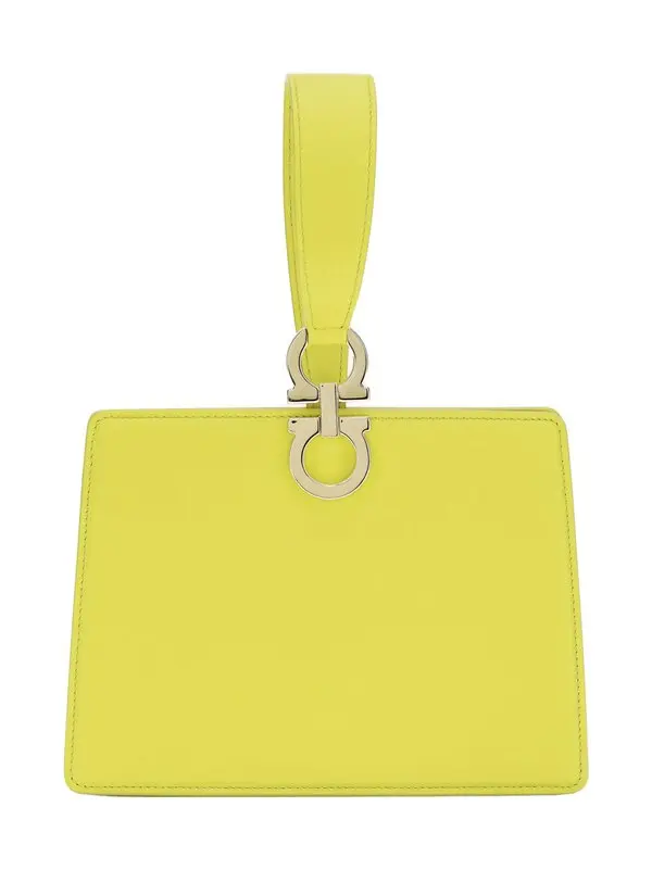 FERRAGAMO Leather Clutch With Gancini Detail - Yellow