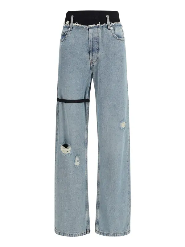 ALAINPAUL Straight-leg Ripped Jeans With Elastic Waistband - Blue