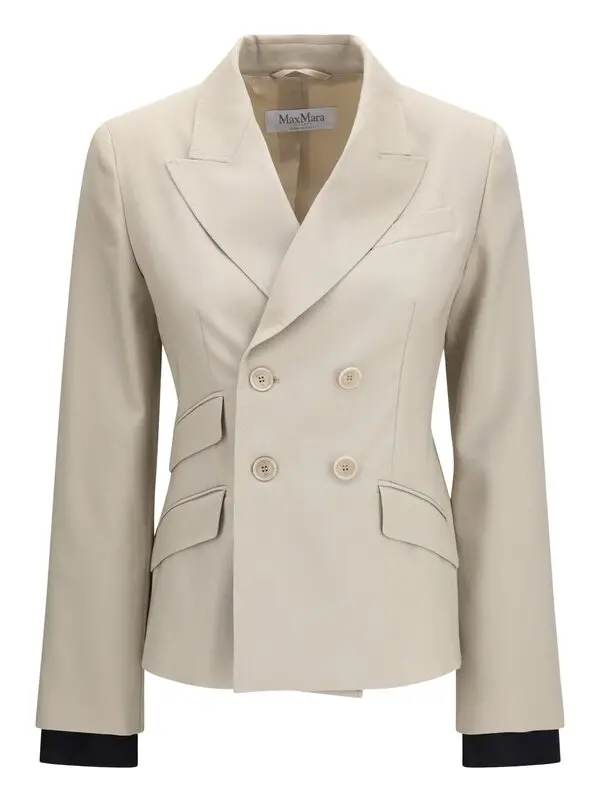 Max Mara Placido Double-breasted Wool, Mohair, And Silk Blazer - Beige