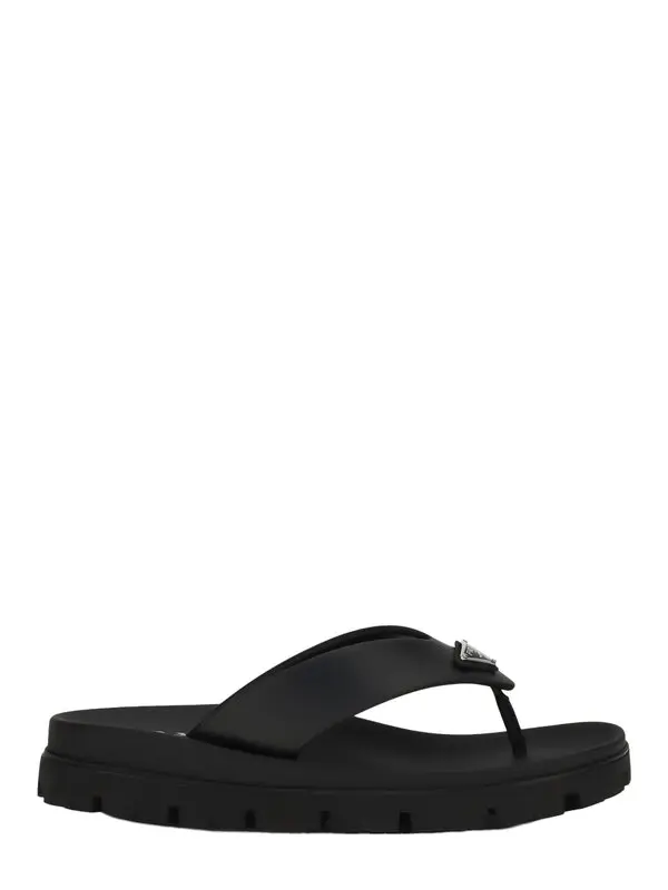 Prada Leather Flip-flop Sandals With Metal Triangle Logo - Black