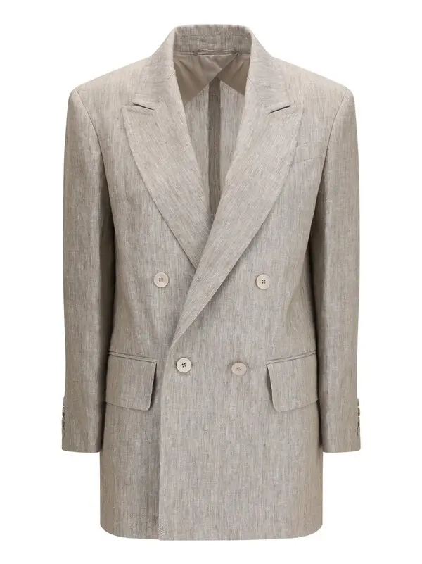 Max Mara Olimpia Double-breasted Chevron Linen Blazer - Beige