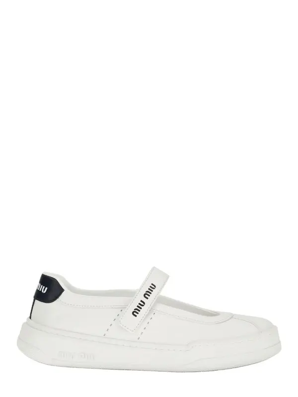 Miu Miu Leather Ballerinas Sneakers With Velcro Strap - White