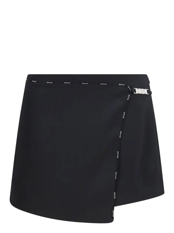 Gcds Satin Mini Skirt-shorts With Logo Trim - Black