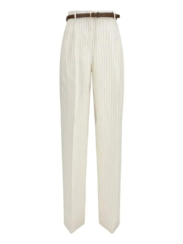 Max Mara Striped Linen Wide-leg Trousers - Beige