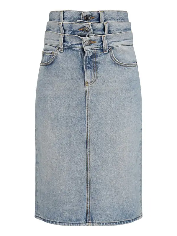 Fiorucci Triple Layer Waist Midi Denim Skirt - Light Blue