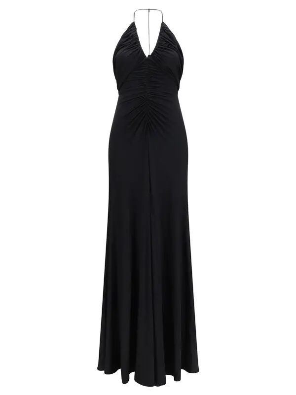 SELF-PORTRAIT Gathered Halterneck Jersey Maxi Dress - Black