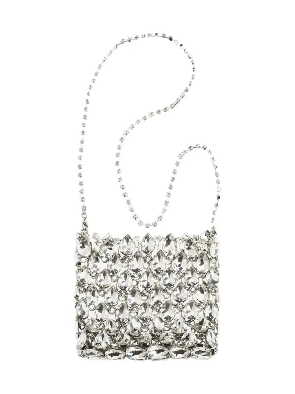 SELF-PORTRAIT Crystal Embellished Mesh Pouch With Drawstring - Silver