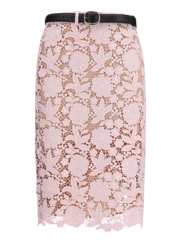 SELF-PORTRAIT Lace Midi Skirt With Belt - Pink