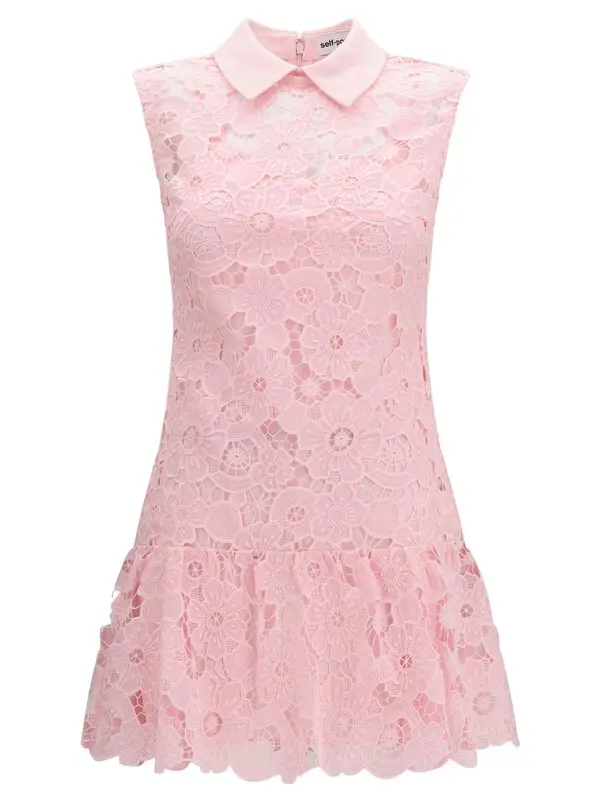 SELF-PORTRAIT Guipure Lace Mini Dress With Peter Pan Collar - Pink