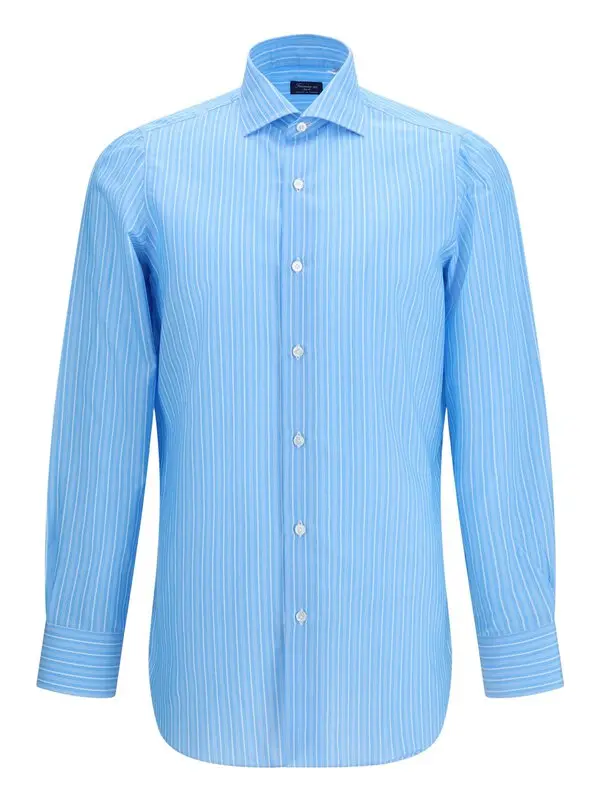 FINAMORE 1925 Regular 170 A Due Striped Shirt In Egyptian Cotton - Light Blue
