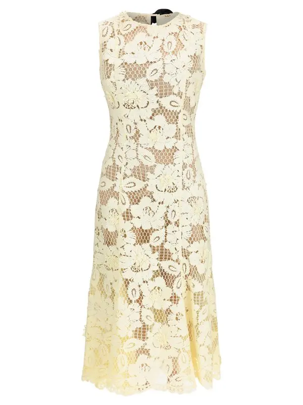 SELF-PORTRAIT Crochet Lace Fit And Flare Midi Dress - Yellow