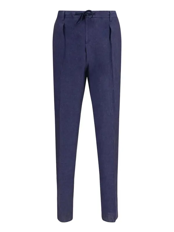 GI CAPRI Linen Drawstring Pants - Blue
