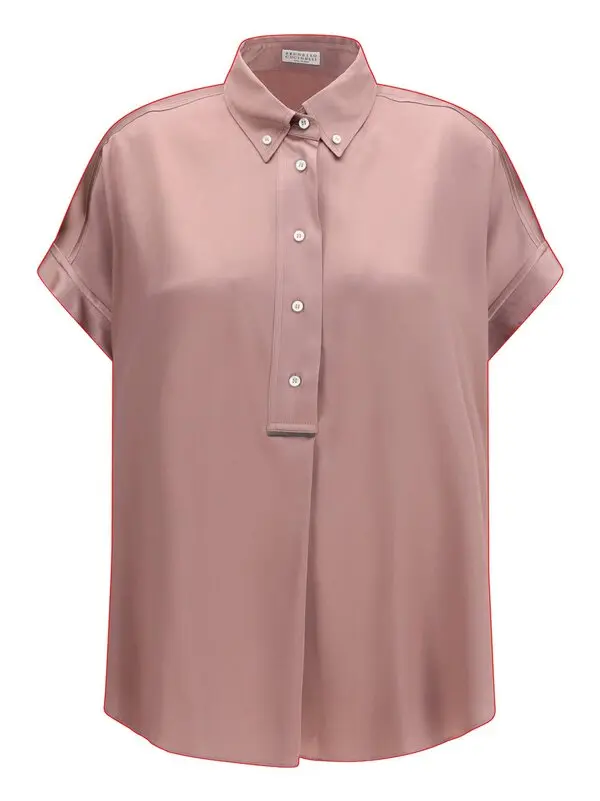 Brunello Cucinelli Short Sleeve Silk Shirt With Jewel Detail - Pink