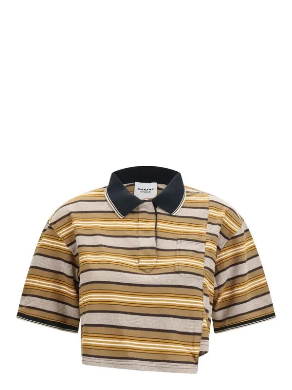 MARANT ETOILE Marant Étoile Isalyne Striped Organic Cotton Piqué Polo Shirt - Beige