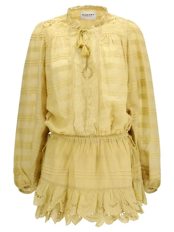 MARANT ETOILE Marant Étoile Preya Short Cotton Dress With Ruffles And Eyelet Details - Yellow