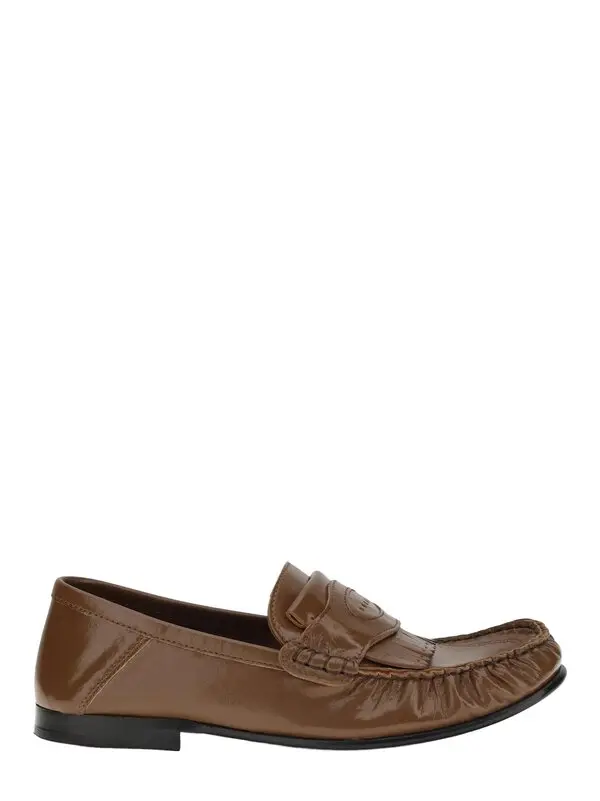 Marni Polished Leather Loafers With Tassels And Foldable Heel - Brown