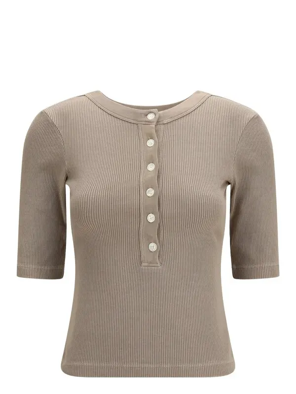 Citizens Of Humanity Nali Ribbed Knit Button-up T-shirt - Beige