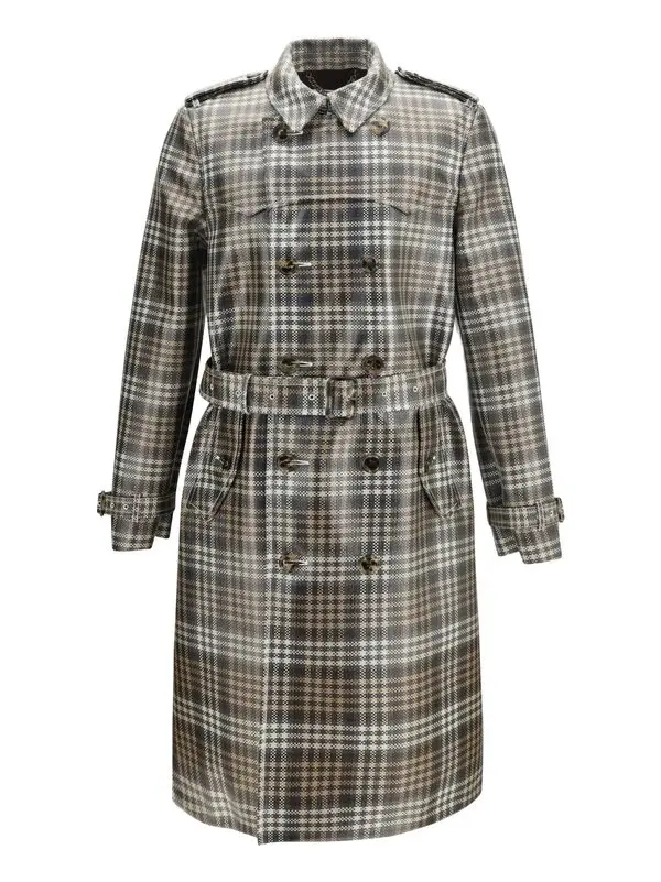 Burberry Double-breasted Madras Trench Coat - Brown