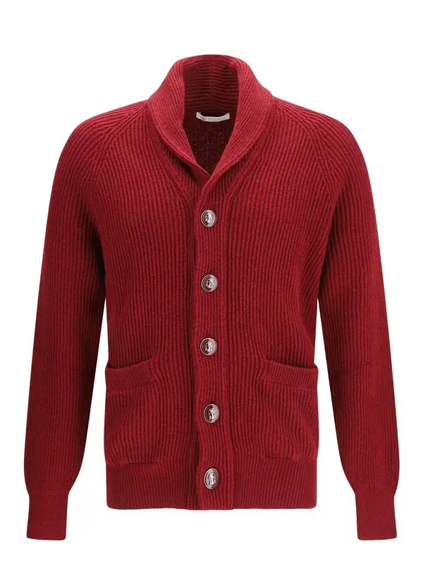 Brunello Cucinelli Ribbed Shawl Collar Cardigan - Red