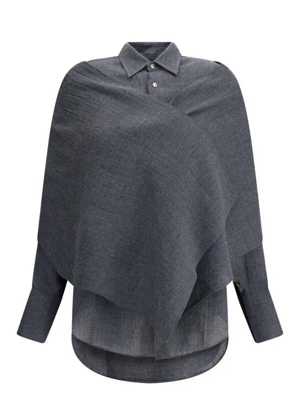 DARKPARK Georgia Wool Shirt With Removable Scarf - Grey